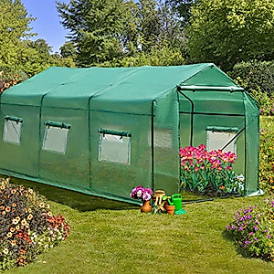 AVAWING Large Outdoor Greenhouse, 15x7x7 ft Walk in Greenhouse Tunnel with Heavy Duty Galvanized Steel Frame, Zippered Door & 8 Roll-up Windows Green Houses for Outside Garden Plant, Green
