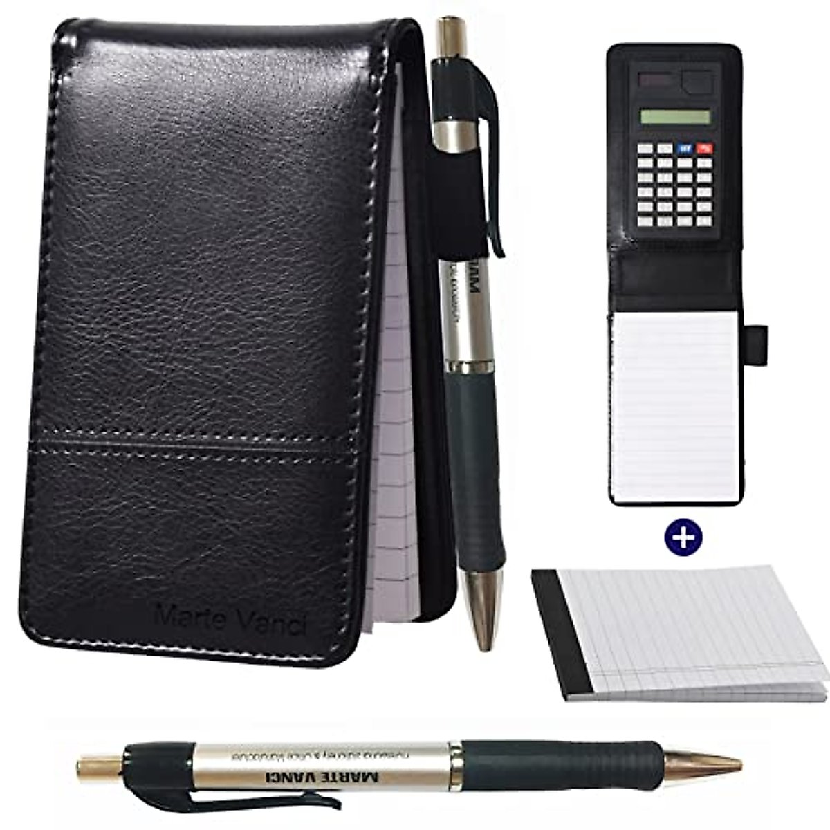 Lemical Mini Memo Pad with Calculator A7 Pocket Notepad Holder Set with 80 Lined Sheets PU Leather Cover Journal Notebook Working Small Notebook for Office Working Study