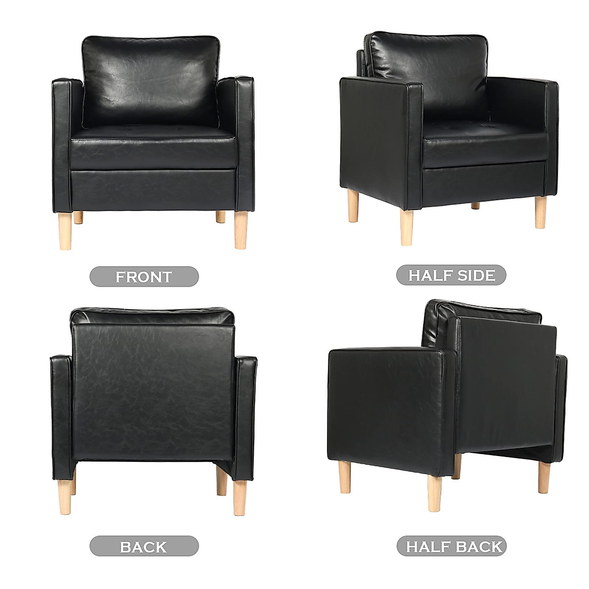 STHOUYN Black Faux Leather Accent Chairs Set of 2 Small Living Room Bedroom Chairs, Comfy Reading Chair Single Sofa for Adults, Suitable Small Spaces Office Couch, Easy Assembly