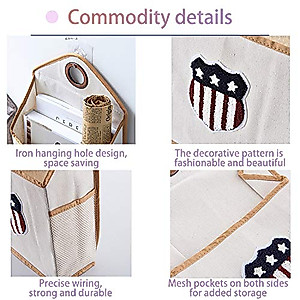 Household Wall-Hanging Storage Bags with Hook Pockets Cotton Linen Storage Basket Family Organizer Box Containers (Dark Gray)