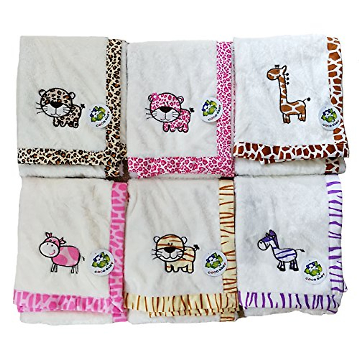 Plush Unisex Baby Blanket for Newborn Infant Toddler Boys and Girls Solid Beige Color with Animal Giraffe Embroidery Design, 40"x30"