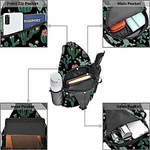 Yrebyou Cactus Sling Bag for Women Crossbody Backpack Travel Shoulder Hiking Bags Waterproof Daypack For Beach Outdoor Camping