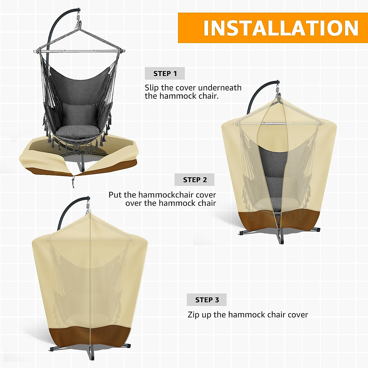 Hanging Hammock Chair Cover 420D Waterproof Hammock Patio Swing Chair Cover Outdoor Hanging Egg Chair Swing Cover with Zipper 19x62 Inch