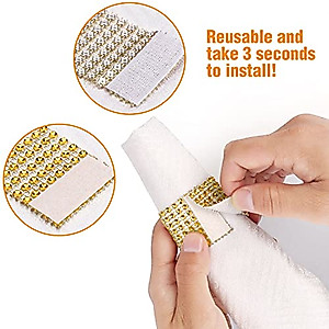 Wotoban Bling Napkin Rings Set of 150, Rhinestone Gold Napkin Rings Diamond Adornment Napkin Holder Bulk for Wedding, Dinner, Party, Table Decorations, Gold