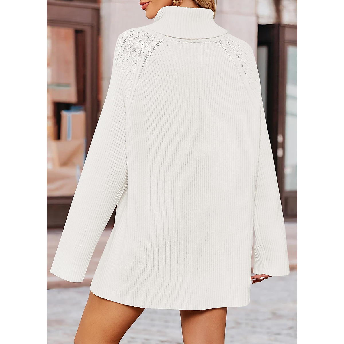 ZESICA Women's Winter Sweaters Oversized Turtleneck Long Sleeve Chunky Knitted Pullover Sweater Jumper Tops,White,Medium