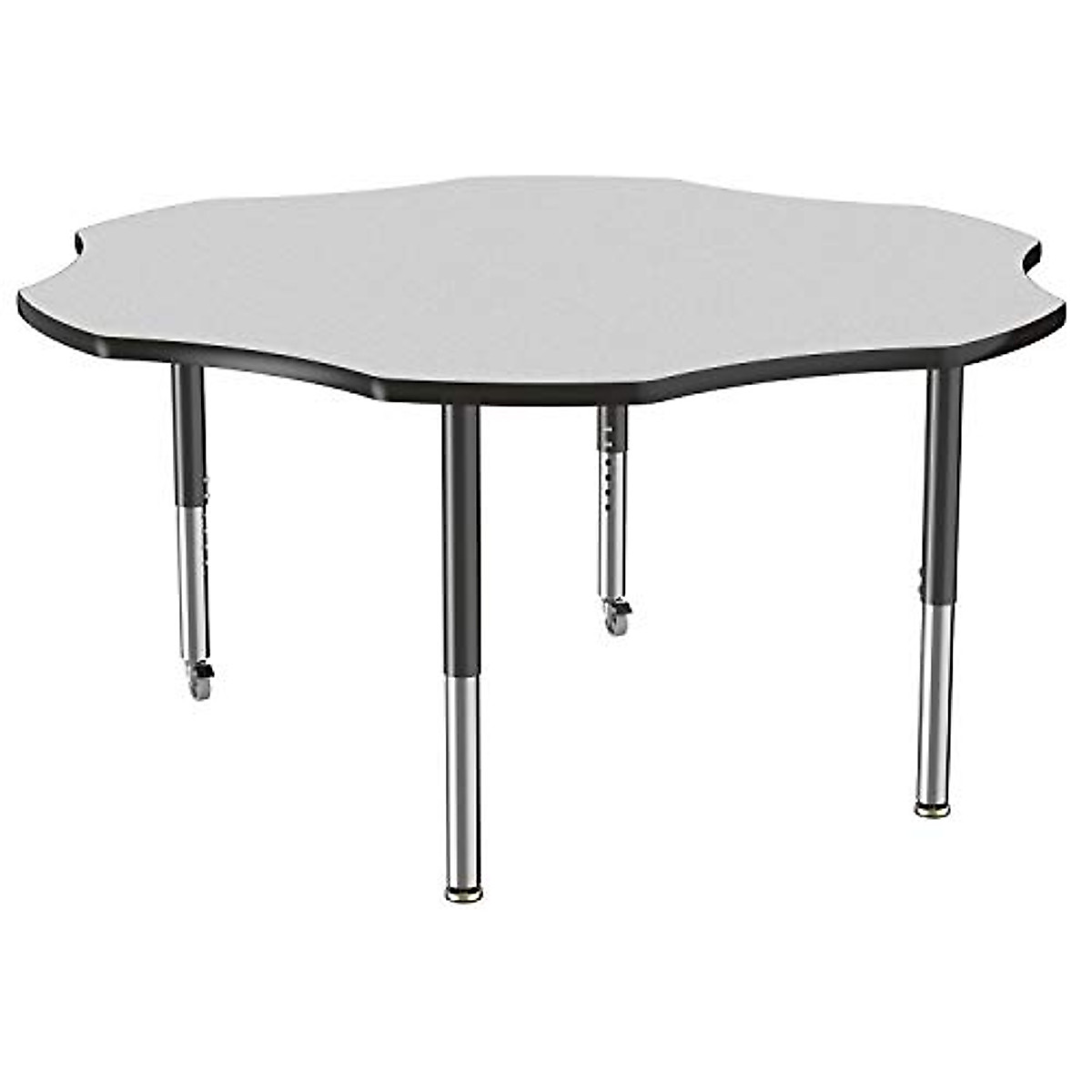 Factory Direct Partners 10091-GYBL Mobile Flower Activity School and Office Table (60"), Super Legs with Glides and Casters, Adjustable Height 19-30" - Gray Top and Black Edge