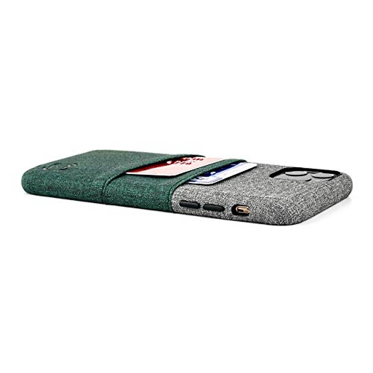 Dockem iPhone 11 Pro Max Wallet Case: Built-in Metal Plate for Magnetic Mounting & 2 Card Slots (6.5" Luxe M2 Synthetic Leather, Green & Grey)