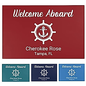 Welcome Aboard Mat for Boats, Personalized Boat Rug, Custom Boat Mat, Nautical Gift, Custom Doormat Coastal Decor, Maritime Boat Gifts, Boat Decor, Custom Gift for Boat (36" × 24", Navy)