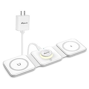 CYBORIS Wireless Charger 3 in 1, 15W Charging Station Magnetic Foldable, Wireless Charging Station for Multiple Devices Compatible with iPhone, Samsung, AirPods 3/2/Pro, iWatch (Adapter Included)