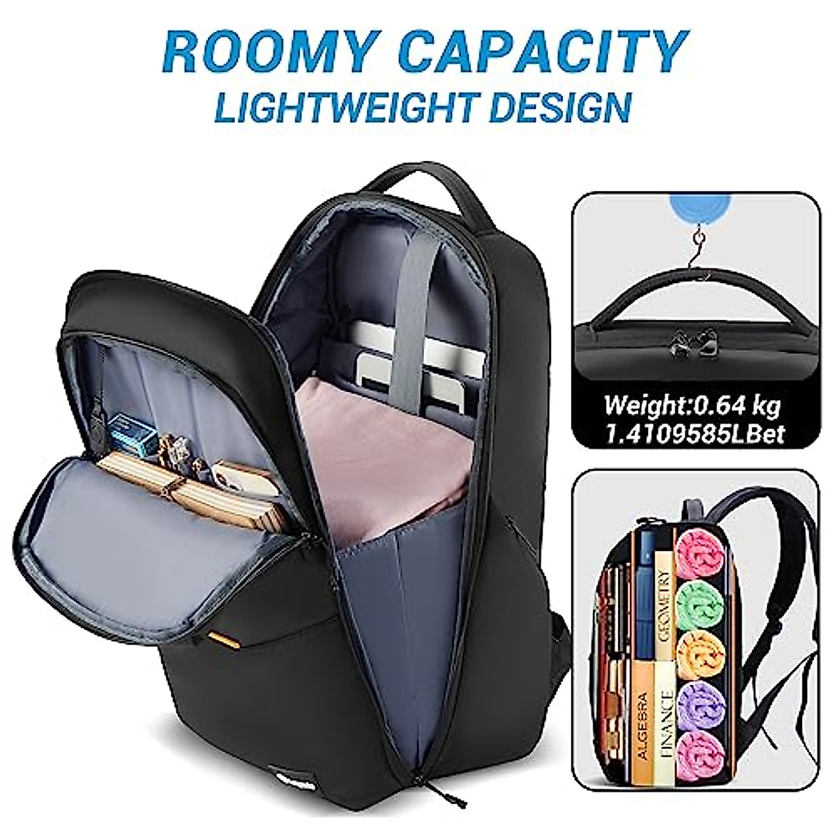 VPBAGE Travel Laptop Backpack for Men, Lightweight Casual Anti-Theft Backpack, Double Laptop Compartments with Sleeve, Slim Waterproof Computer Bag