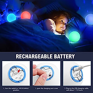 Uonlytech 4pcs LED Floating Pool Lights, Color Changing Floating Ball Light Waterproof Garden Light Rechargeable Hanging Night Lamp for Garden Pond Party