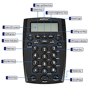 AGPTEK® Call Center Dialpad Headset Telephone with Tone Dial Key Pad & REDIAL