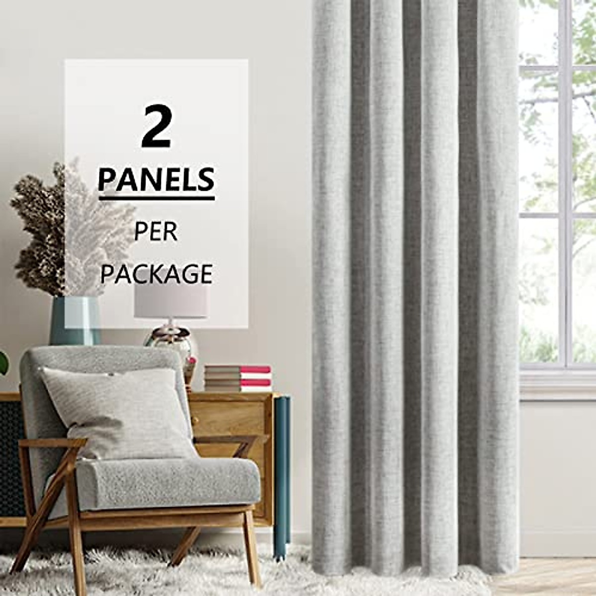 Top Finel Faux Linen 100% Blackout Heavy Curtains 84 Inches Long for Bedroom Living Room Thermal Insulated Drapes Room Darkening Rod Pocket Window Curtains, Light Grey Burlap, 2 Panels
