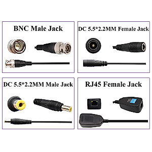 AAOTOKK Video Balun RJ45 to BNC Transceiver Transmitter HD-CVI/TVI/AHD/CVBS with DC Power Connector for 1080P 3MP 4MP 5MP 8MP CCTV Security DVR Surveillance Camera System (4Pairs)