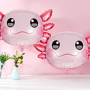 PullCrease 12 Pcs 34 Inch Axolotl Birthday Party Decorations Aluminum Foil Axolotl Balloon Inflatable Axolotl Party Supplies for Axolotl Fans Axolotl Themed Party (Pink)