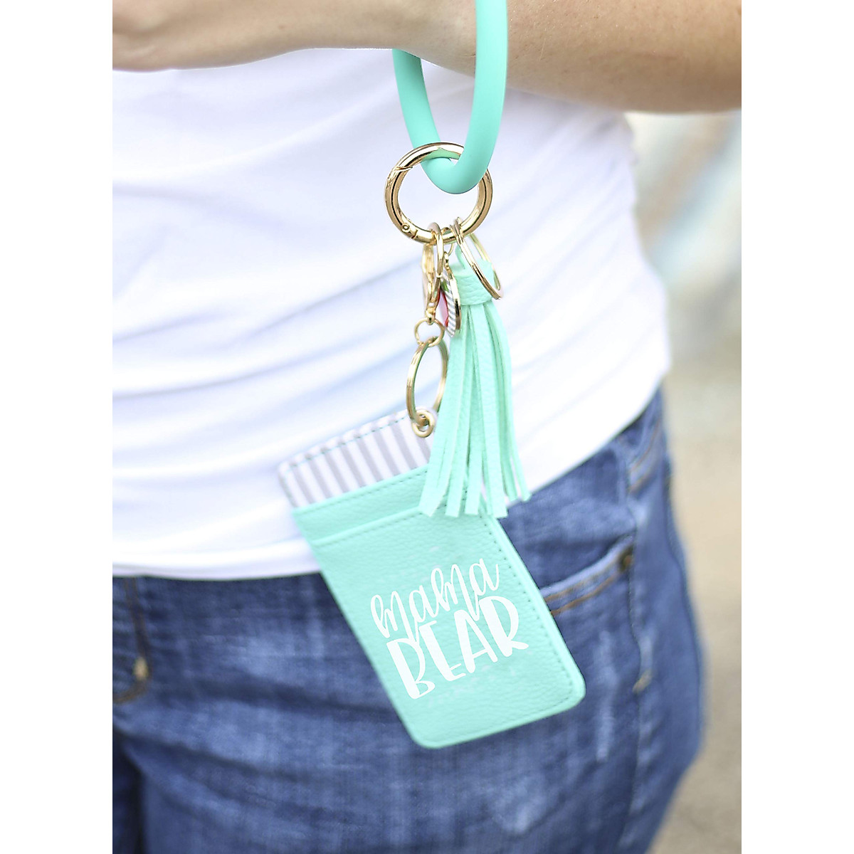 Best Gifts for Mom - Mama Bear Gift - Mom Keychain Wallet - Unique Silicone Bangle O-ring ID Credit Card Wallets - Cute Gifts for Mother's Day, Birhday Present for Momma, Mommy from Daughter, Son