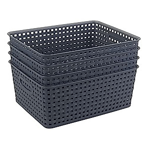CadineUS 4-Pack Plastic Storage Baskets, Woven Storage Basket Bins