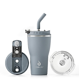 Ideus 14oz Stainless Steel Leak Proof Tumbler, Insulated Coffee Mug with Lid and Straw, Spill Proof Travel Coffee Cup, Double Wall Vacuum Flask for Adult Men and Women, Ultimate Gray