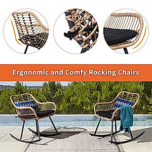 Verano Garden Set of 2 Patio Rocking Chairs Set, All Weather Outdoor Bistro Chairs, Natural Wicker Chairs Set for Balcony, Deck, Porch