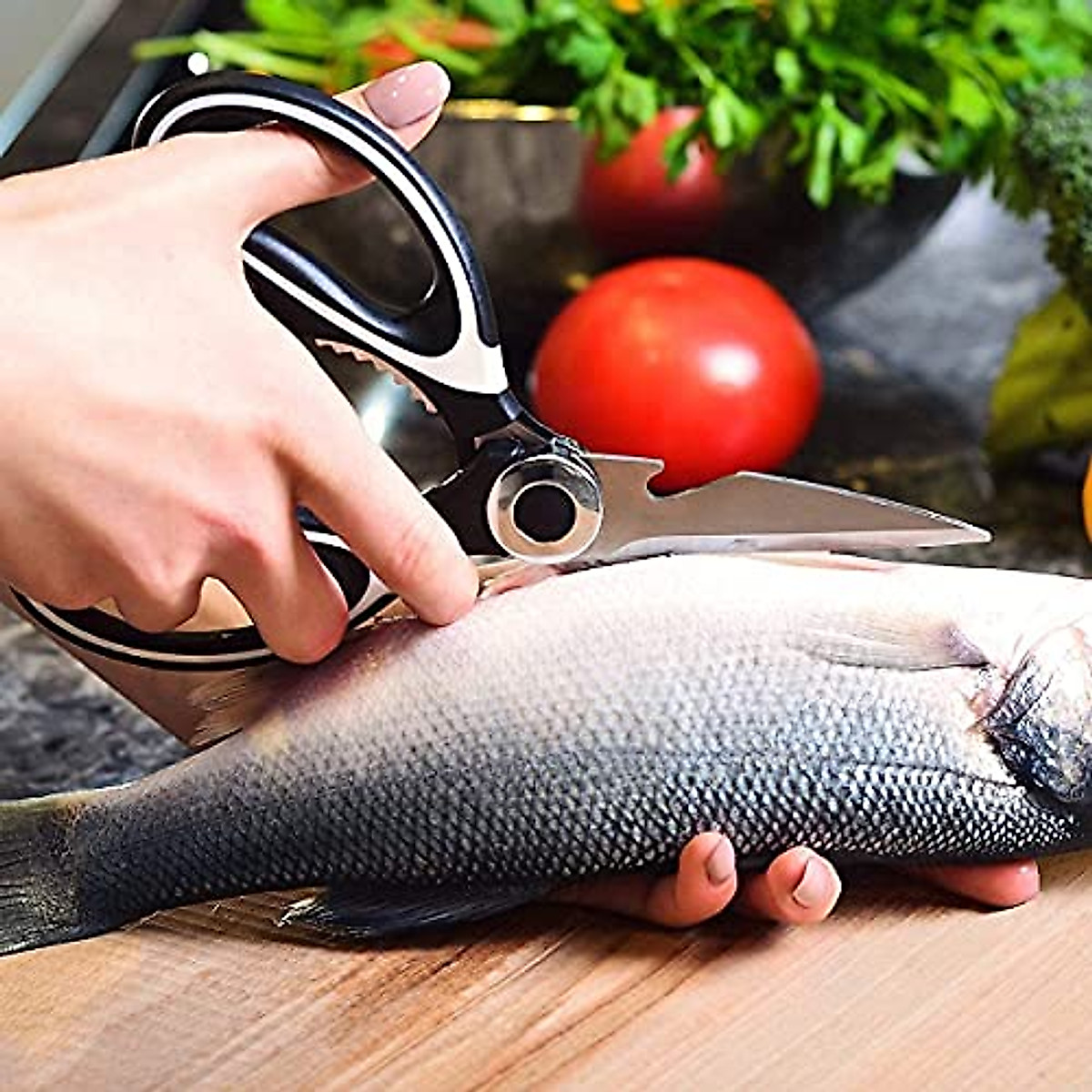 Kitchen Shears Multi Purpose Strong Stainless Steel Kitchen Utility Scissors with Cover Poulry,Fish, Meat, Vegetables Herbs, Bones, Dishwasher Safe (Black)