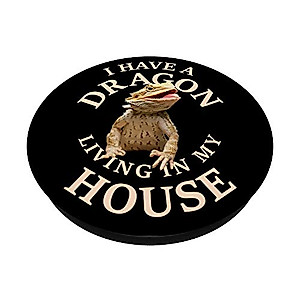 Bearded Dragon Dragon Pogona Barbata Lizard on Black PopSockets Swappable PopGrip
