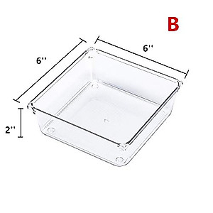Slideep Clear Desk Drawer Organizer Trays, Dresser Desk Drawer Dividers Large Capacity Plastic Storage Bins for Cosmetic, Makeup Trays, Kitchen Gadgets, Office Accessories, 4 Different Sizes, 6 Pcs