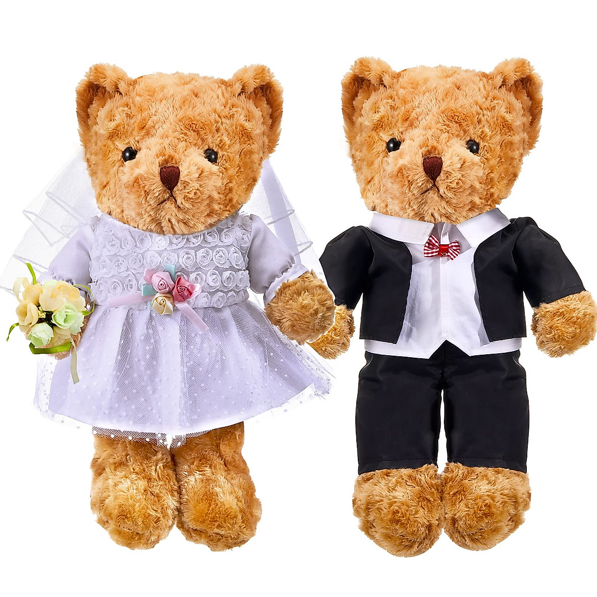 Civaner 2 Sets of Bear Clothes Bear Outfits of Groom's Tuxedo Suit and Bridal Dress Set, The Bear is Not Included, Fit 14-16 Inch Bears, Bear Clothes