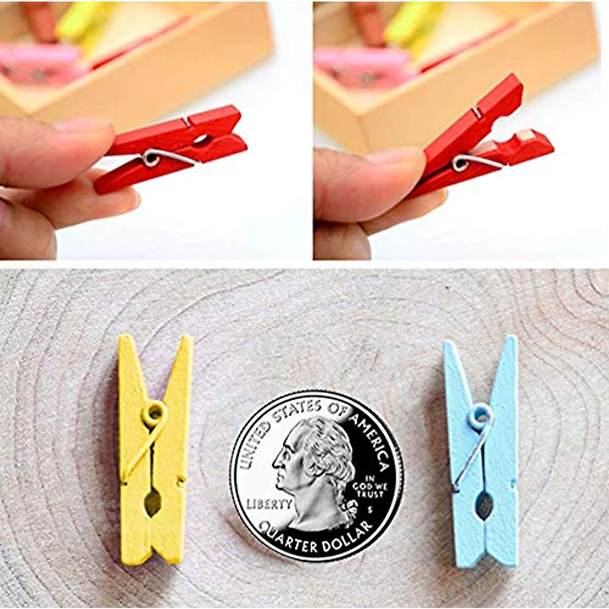 DurReus Tiny Clothes Pins Colorful Hang Up Photographs Drawings Party Clips Decor Baby Shower Game with Twine Pack 50 Pink