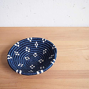 Small African Basket- Kabaya/Rwanda Basket/Woven Bowl/Sisal & Sweetgrass Basket/Blue, White