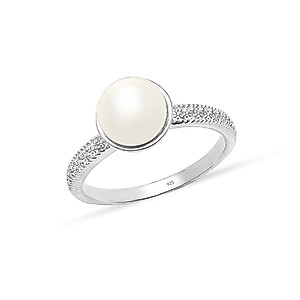 LeCalla 925 Sterling Silver Rings for Women Hypoallergenic CZ Pearl Ring for Women Size - 5