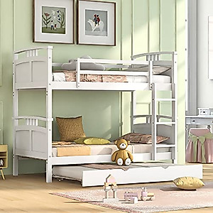Lepfun Full-Over-Full Bunk Bed with Twin Size Trundle, Separable Bunk Bed for Bedroom, for Boys and Girls, No Box Spring Required, Space Saving Design, White