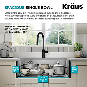 KRAUS Kore Workstation 33-inch Farmhouse Flat Apron Front 16 Gauge Single Bowl Stainless Steel Kitchen Sink with Integrated Ledge and Accessories (Pack of 5), KWF410-33