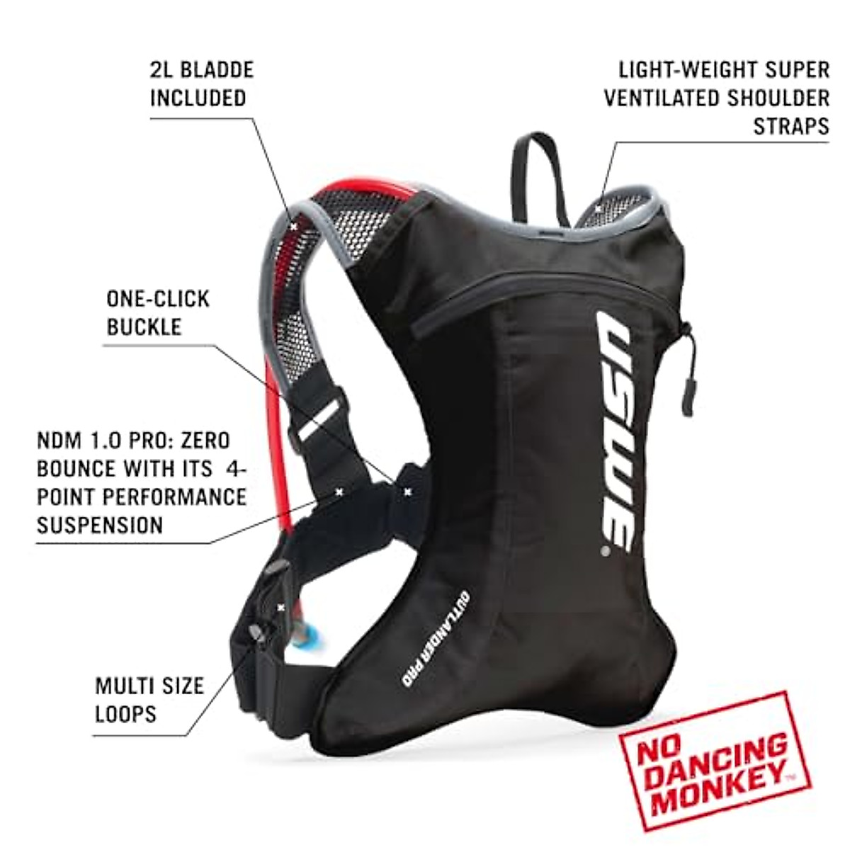USWE Outlander Pro Hydration Backpack with 2.0L/70oz Hydration Bladder (Black)