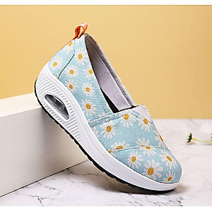 Womens Orthopedic Sneakers, Women Walking Shoes Air Cushion Slip On Canvas Sneaker (Black,US-6)