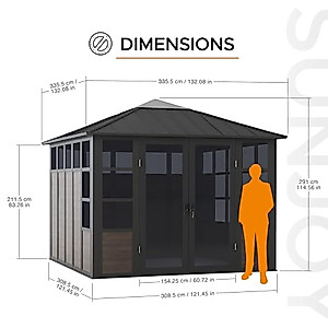 Sunjoy Outdoor Sunroom 11 ft. x 11 ft. Black Hardtop Gazebo, Rust-Resistant Aluminum Sunroom Multipurpose Studio/Hot Tub Shelter with PC Board Skylight and Mute Lock Doors by SummerCove