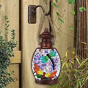 SUBOLO Hanging Solar Lantern Outdoor Waterproof Dragonfly Decor Solar Lights Tabletop Lamp for Outdoor Garden Yard Patio Ornament