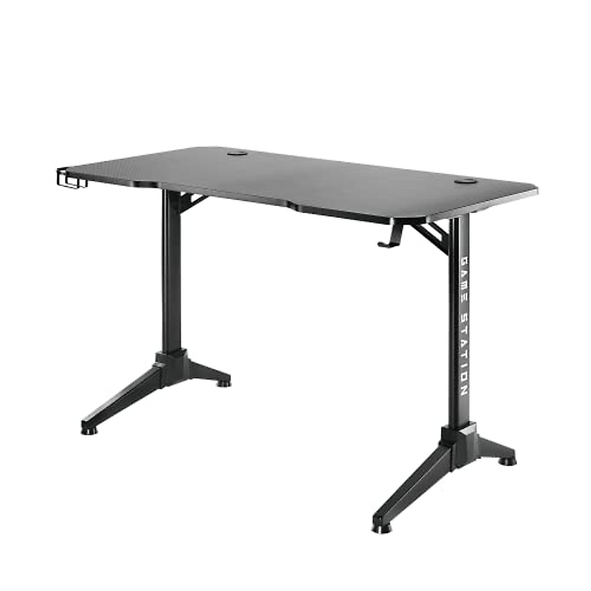 POUT Game Station 1 RGB LED Gaming Desk with LED Lights, Headphone Hook, Cable Hole, 16-Color Controller & Cup Holder — 47-inch Premium Steel Gamer Desk with Carbon Fiber Surface (Black)