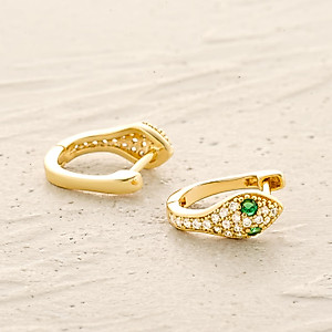 MYEARS Women Gold Huggie Hoop Snake Earrings Ear Stud Cuff Cubic Zirconia 14K Gold Plated Small Simple Minimalist Hypoallergenic Everyday Jewelry