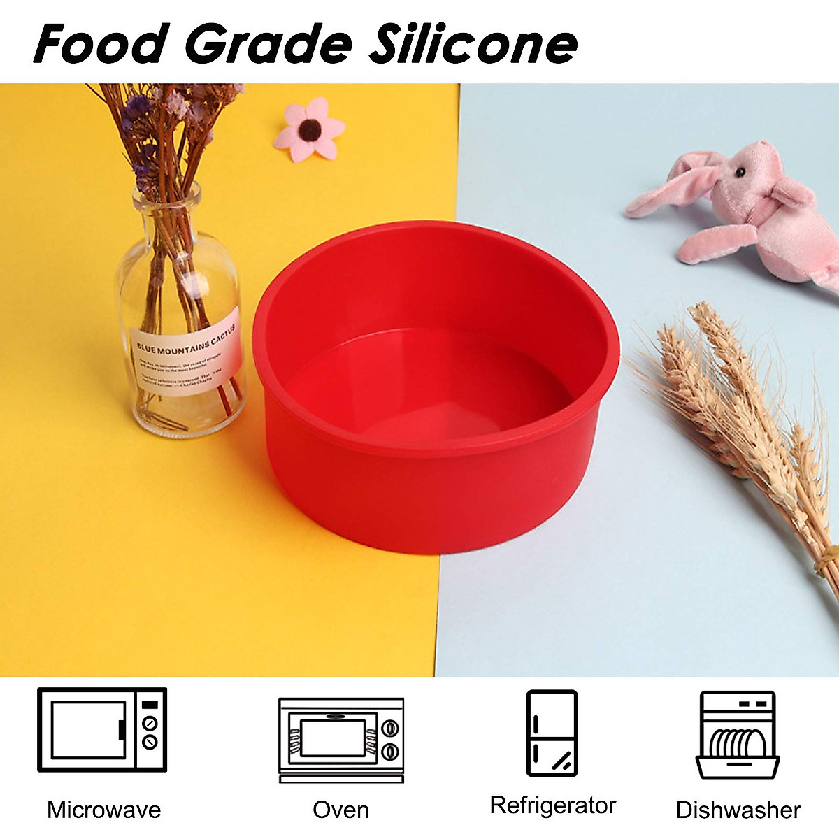 DaKuan Set of 6, Silicone Cake Mold Baking Pans, 4 inch Cake Pans for Baking, Muffin, Cupcake, Layer Cake, Cheese Cake, Chocolate and Rainbow Cake - Red