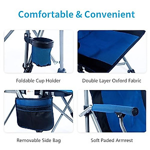Camping Chairs for Adults,Portable Folding Lawn Chair for Outside,Heavy Duty Camping Chair Support up to 330lbs,Collapsible Outdoor Beach Chair with Cup Holder(Blue)