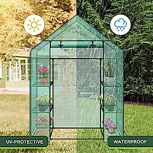 BBBuy Outdoor Portable Walk-in Greenhouse 3 Tiers 6 Shelves w/ Durable PE Cover Roll Up Zipper Door Steel Frame Screen Windows Garden Greenhouse for Growing Plants and Storage w/ Ground Pegs, Ropes