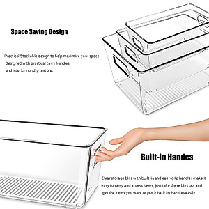 ACIGI Fridge Kitchen refrigerator organizer bins box - Clear Food Storage Baskets for Kitchen, Fridge, Freezer, Cabinets, Countertops, Bedrooms, Stackable Plastic Household Containers, Transparent