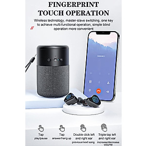 2 in 1 Portable Speakers Bluetooth Wireless Earbuds, 360 Surround Stereo Sound with Microphone, Touch Headset for Home Party Outdoor Travel(Black)