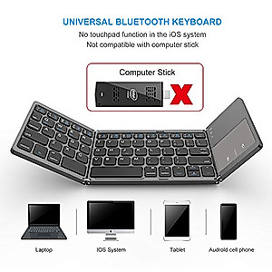 VssoPlor Foldable Bluetooth Keyboard with Touchpad, Dual Modes USB Wired Folding Wireless, Portable Mini Pocket Size Travel Keyboard for Android Tablet Windows-Dark Gray