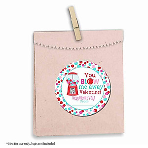You Blow Me Away Bubble Gum Valentine Party Favor Sticker Labels for Kids, 40 2" Party Circle Stickers by AmandaCreation, Great for Classroom Valentines, Envelope Seals, Gifts & Treats