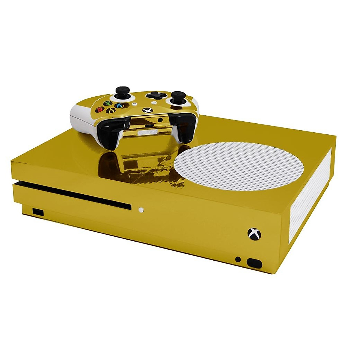 Gold Chrome Mirror - Vinyl Decal Mod Skin Kit by System Skins - Compatible with Microsoft Xbox One Slim (XB1 Slim)