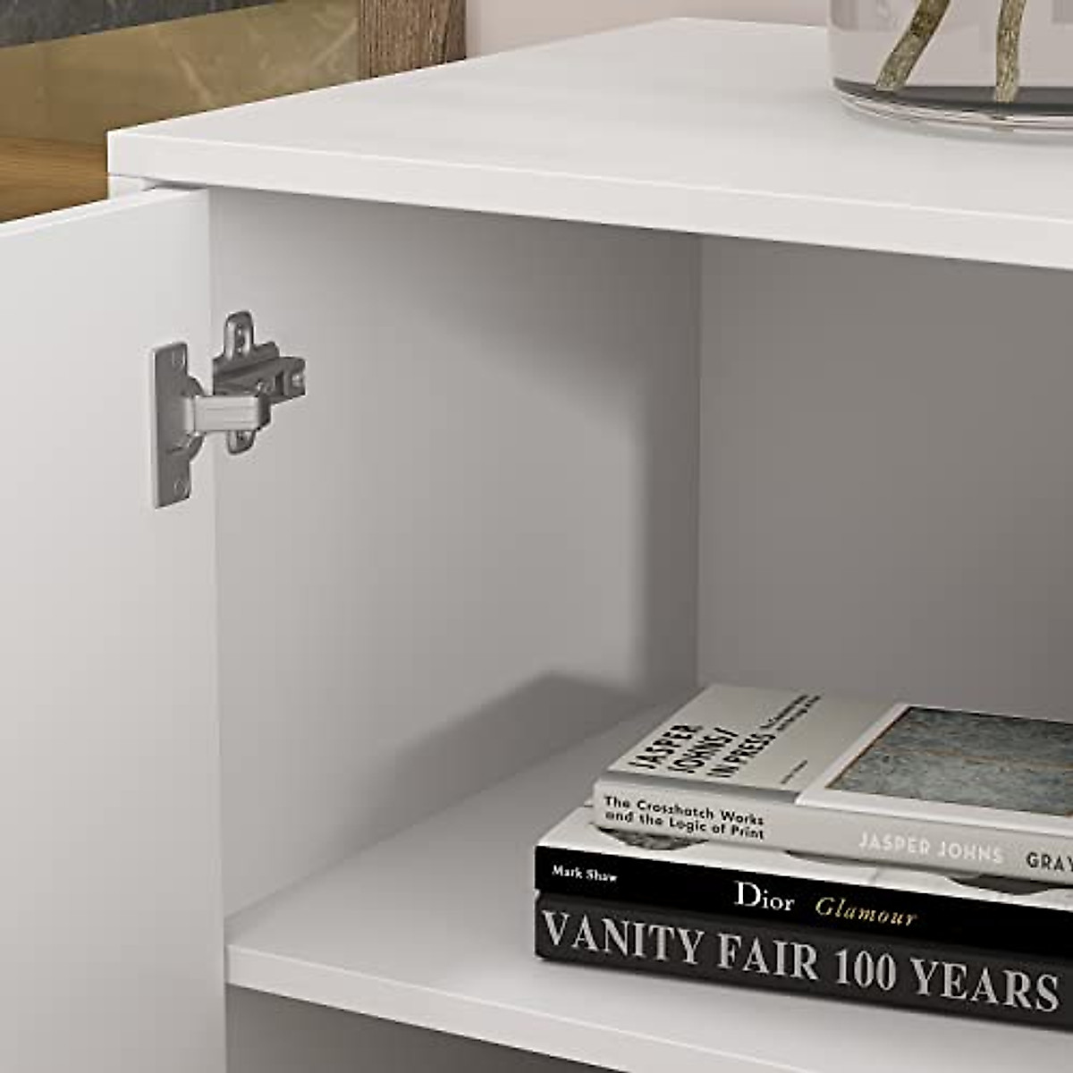 Homsee Sideboard Cabinet with 3 Drawers & 2 Doors, Modern Kitchen Buffet Storage Console Cabinet with Metal Legs for Living Room, Dining Room & Entryway, White (69”L x 15.6”W x 30”H)