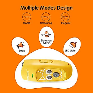 nzonpet Anti Barking Device, Ultrasonic 3 in 1 Dog Barking Deterrent Devices, 3 Frequency Dog Training and Bark Control 16.4Ft Range Rechargeable with LED Light and Wrist Strap Yellow