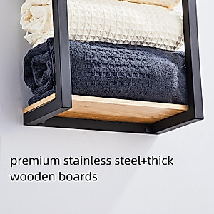 Bathroom Towel Rack with Shelves - Wall-Mounted Storage Holder for Towels & Essentials | Elegant Metal & Wood Design for Modern Bathrooms