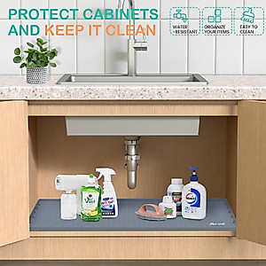 FORWOS Waterproof Under Sink Mat 28" x 22", Silicone Cabinet Liner, Rubber Protector for Kitchen and Bathroom, Keeps Cabinets Clean, Dry, and Organized (Grey)